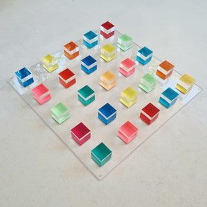 Acrylic Cubes on Lucite Glass Panel. Hand Painted Bold Transparent ...