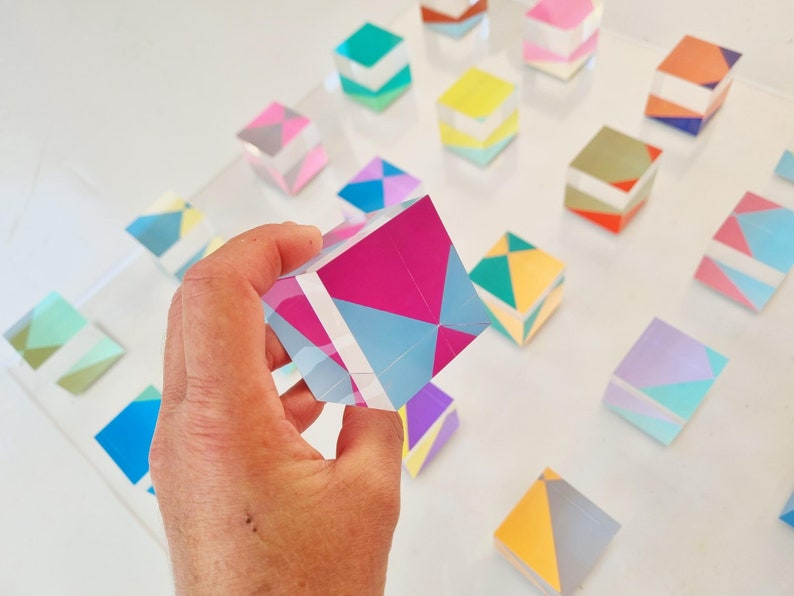 Hand-painted Acrylic Cube Wall Decor, Geometric Pop Art, Lucite Panel ...