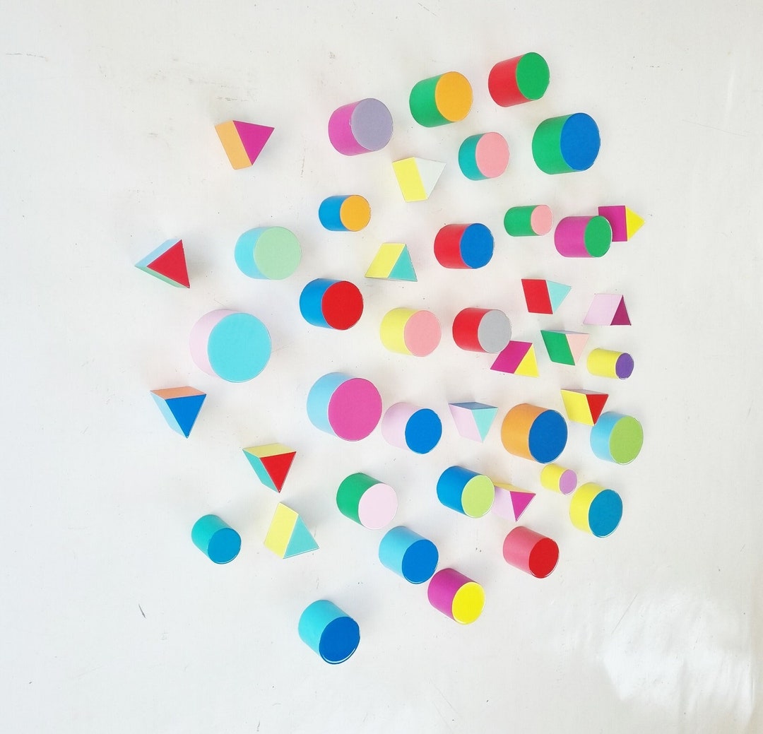 Hand Painted Wooden Geometric Wall Art: 3D Triangle & Cylinder Set - Etsy