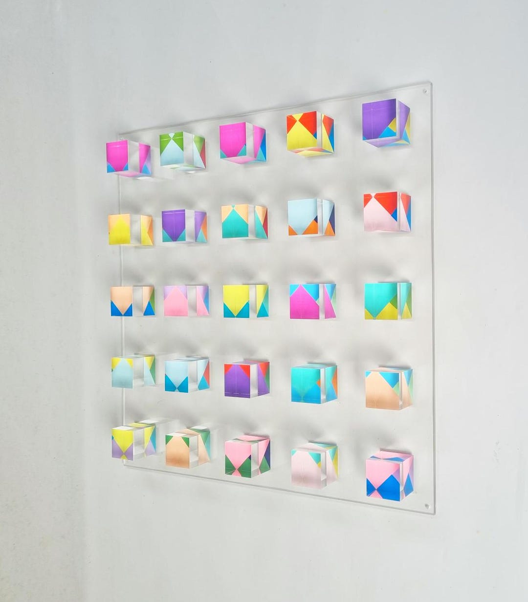 Hand Painted Acrylic Cubes on 24"x24" Acrylic Panel. 25 Floating ...