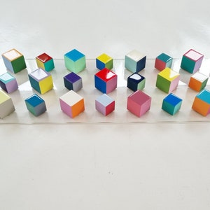 Long and Narrow Wood Wall Art. Hand Painted Cubes With Resin on Top ...