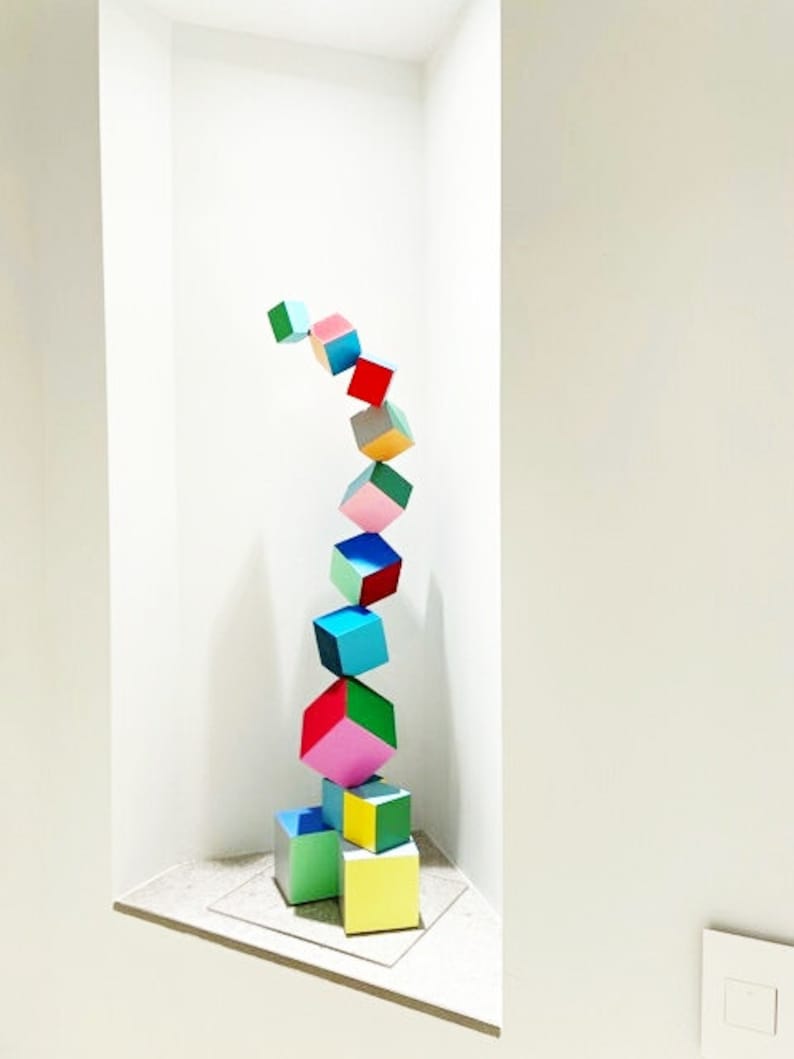 Colorful Wood Cube Sculpture, Modern 3D Art - Etsy