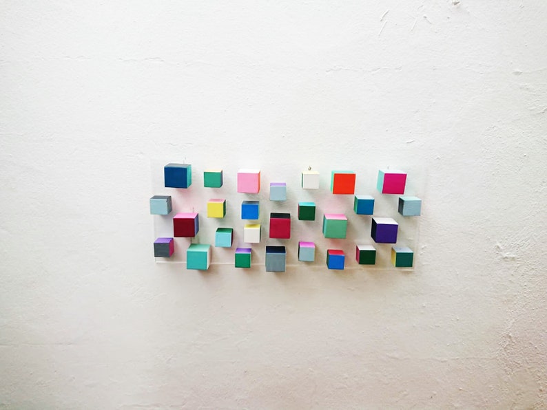 3D Wooden Cube Wall Art: Colorful Floating Decor - Etsy