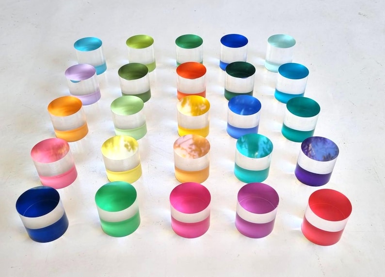 Set of 15 Hand-painted Acrylic Cylinders | Colorful 3D Wall Art ...