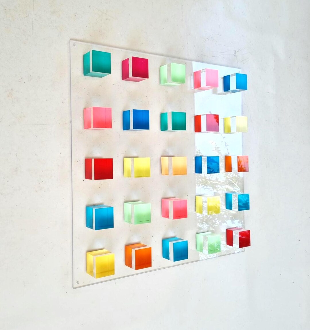 Hand Painted Acrylic Cube Wall Sculpture: Modern Minimalist Art - Etsy