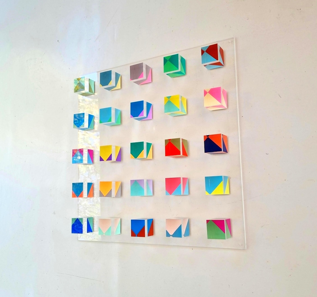 Hand Painted Clear Cubes. Wall Decor Blocks, 3d Translucid Cube Art ...