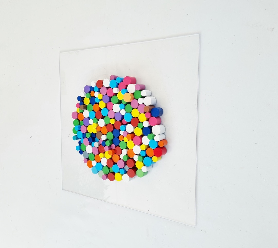 Wall Sculpture, Wood Wall Art in Happy and Bold Colors. Circle Wood Art ...