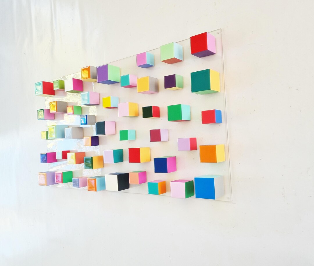Wood Wall Art in Happy and Bold Colors. 3d Wooden Cubes With Resin on ...