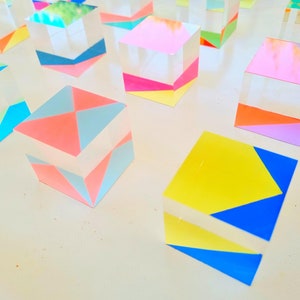 Packs of Hand Painted 3d Wall Art Transparent Acrylic Cubes in Bright ...
