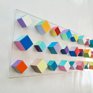 Long and Narrow Wood Wall Art. Hand Painted Cubes With Resin on Top ...