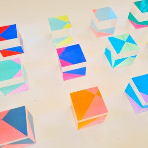 Packs of Hand Painted 3d Wall Art Transparent Acrylic Cubes in Bright ...