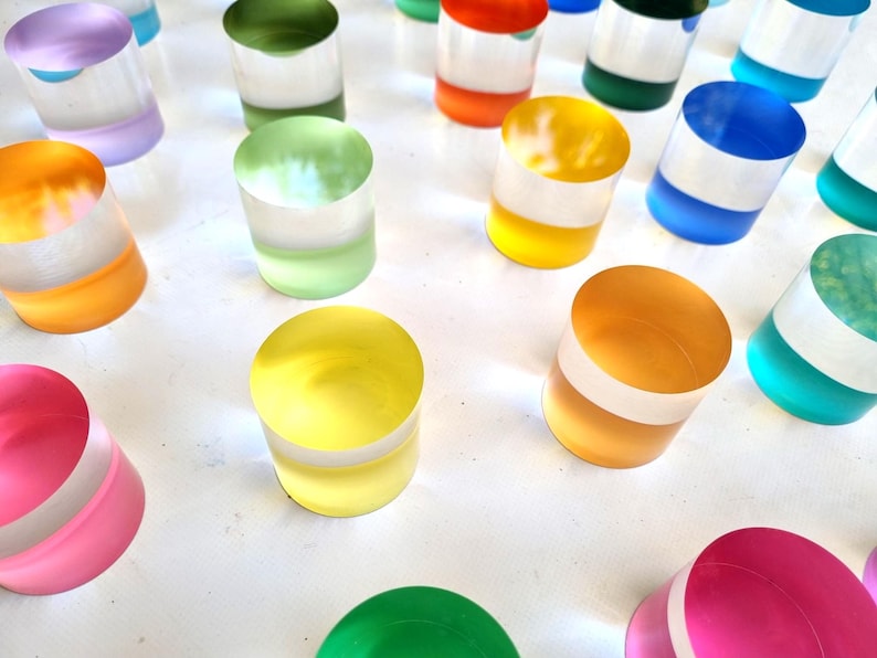 Set of 15 Hand-painted Acrylic Cylinders | Colorful 3D Wall Art ...