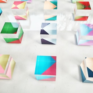 Large Wall Art. 3d Installation, Hand Painted Acrylic Cubes. Geometric ...