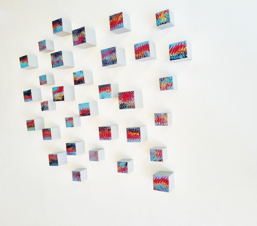 Set of Hand-painted Wooden Cubes, Each of the Blocks Has a Glossy Resin ...