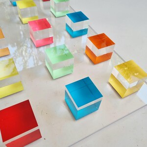 Acrylic Cubes on Lucite Glass Panel. Hand Painted Bold Transparent ...