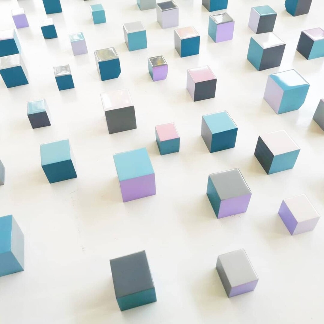 Hand Painted Wood Wall Art Cubes: 3D Modern Sculpture - Etsy