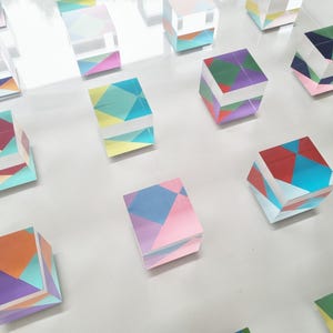 Hand Painted Acrylic Cubes on 24"x24" Acrylic Panel. 25 Floating ...