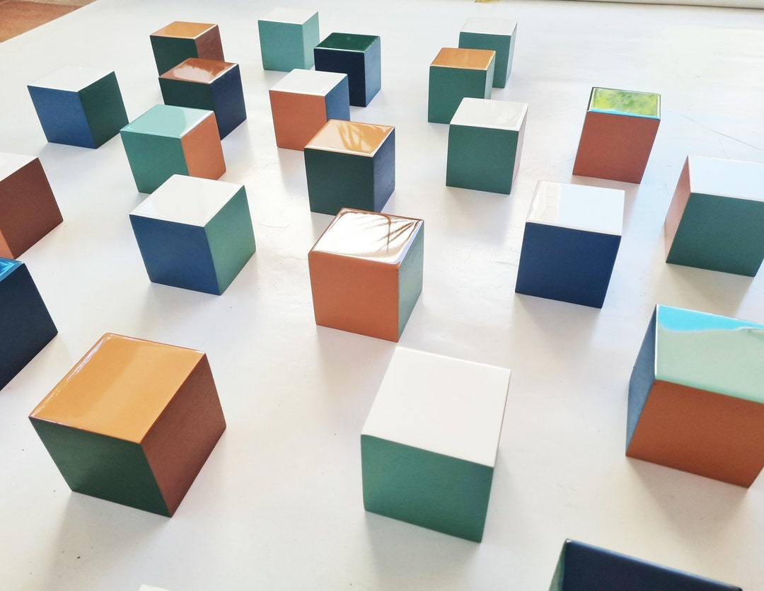 Hand-painted Wood XL Blocks: Resin Finish, Modern Decor (3.6" Cubes) - Etsy