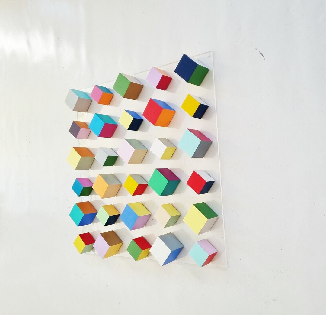 Modern and Abstract Wooden Block Art. Hand Painted Geometric Wall ...