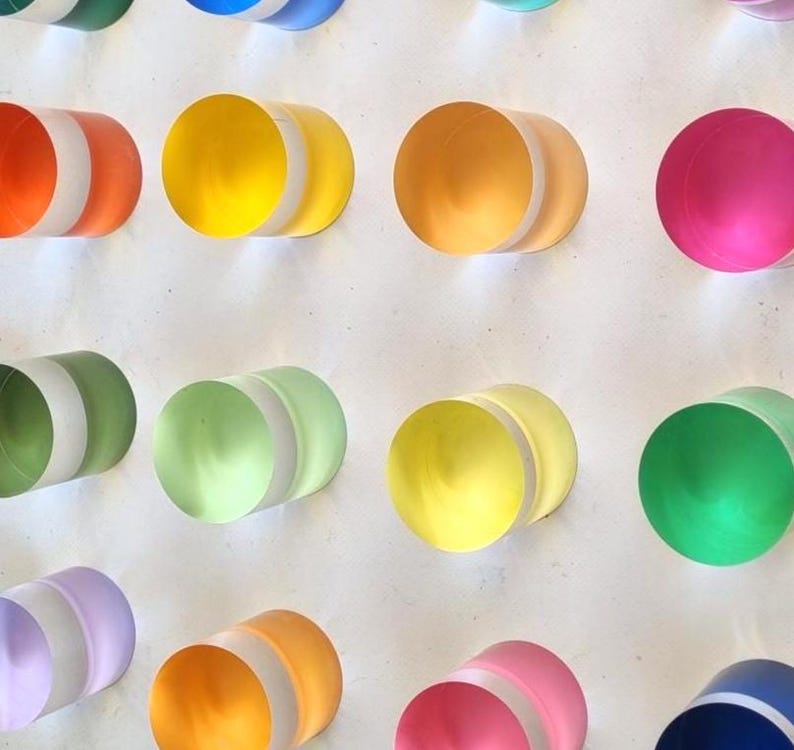 Set of 15 Hand-painted Acrylic Cylinders | Colorful 3D Wall Art ...
