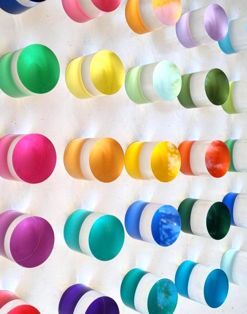 Set of 15 Hand-painted Acrylic Cylinders | Colorful 3D Wall Art ...