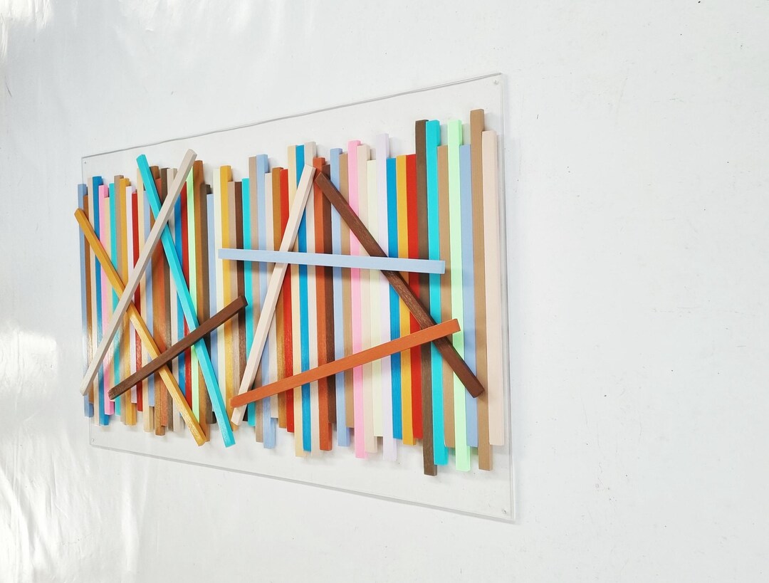 3d Wood Art. Hand-painted Wooden Slats, Mounted on a Transparent ...