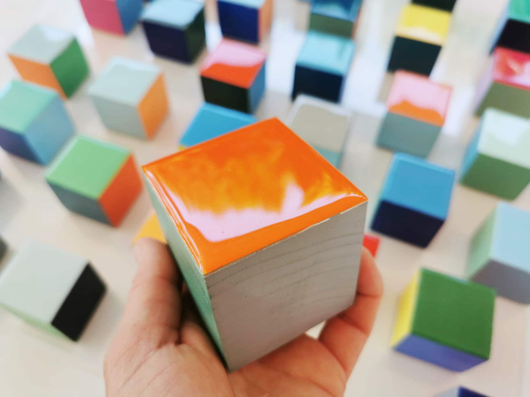 PACKS of hand painted colored wooden cubes with high quality,shiny ...