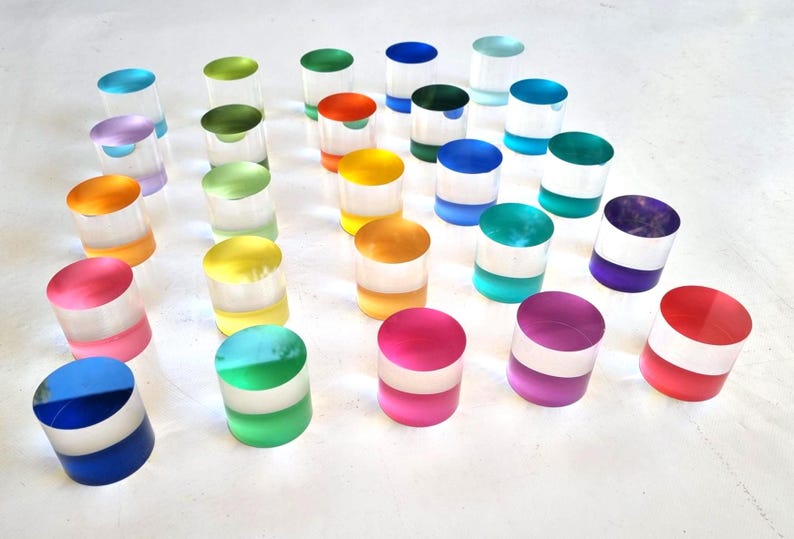 Set of 15 Hand-painted Acrylic Cylinders | Colorful 3D Wall Art ...