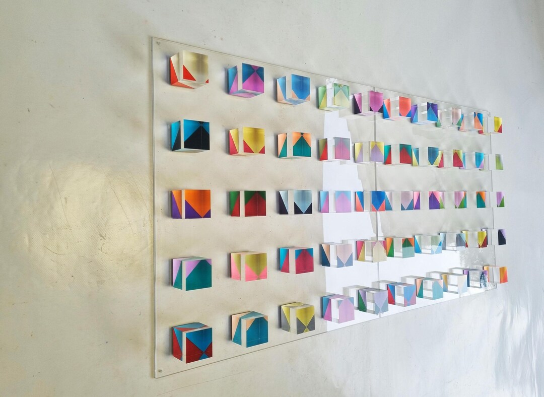 Large Wall Art. 3d Installation, Hand Painted 3d Acrylic Cubes ...