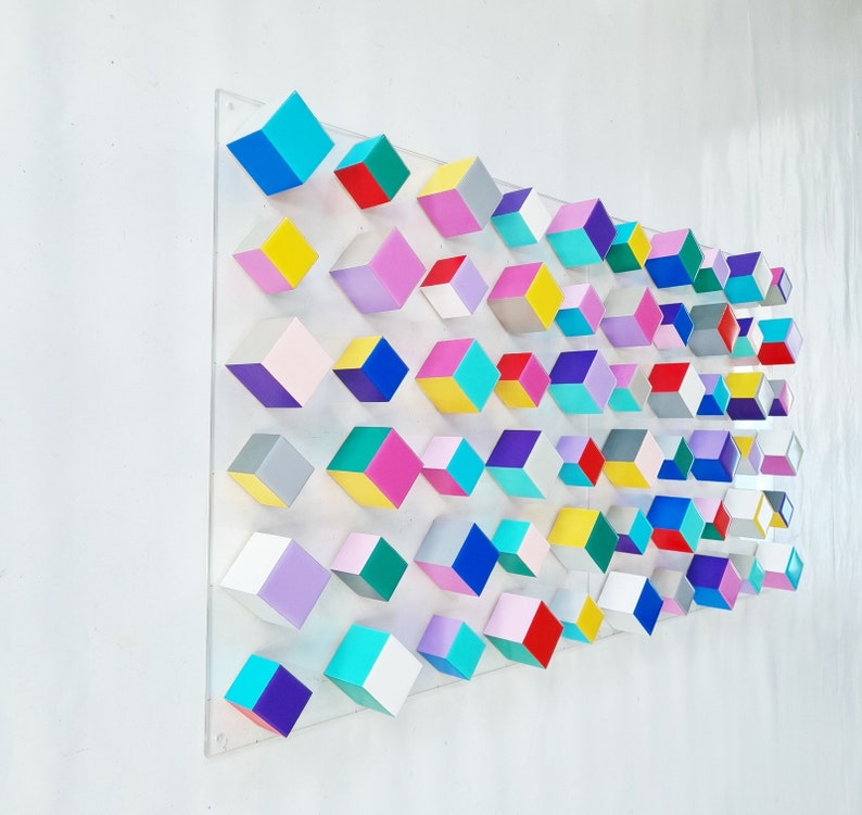 3D Wooden Cube Wall Art, Modern Geometric Sculpture, Hand-painted Resin ...