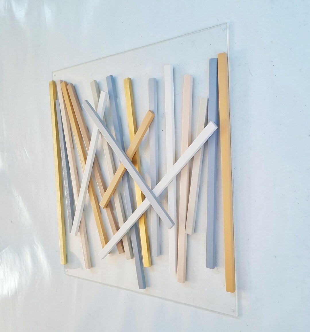 Wood Wall Art in Neutral Colors. Hand Painted Wooden Stick Wall Decor ...
