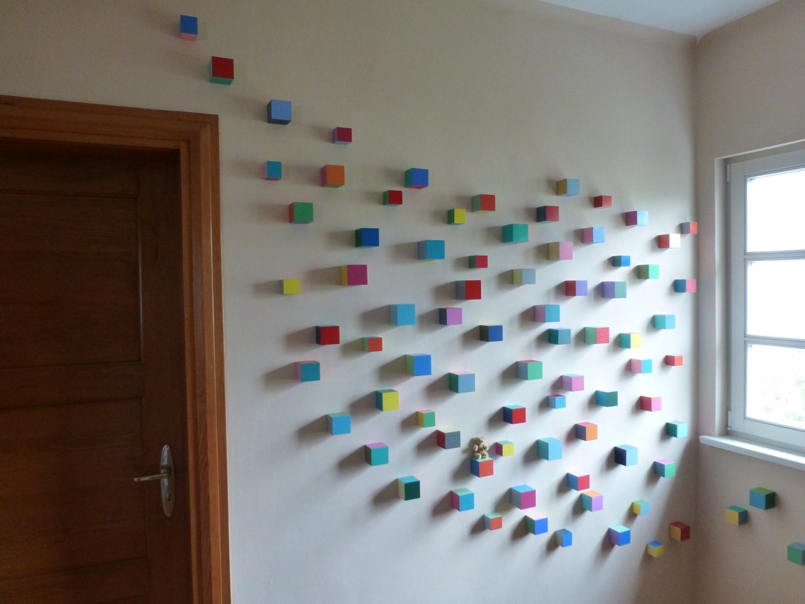 Modern Sculpture 3D Wood Wall Art. © Hand-painted Wooden Cubes - Etsy ...