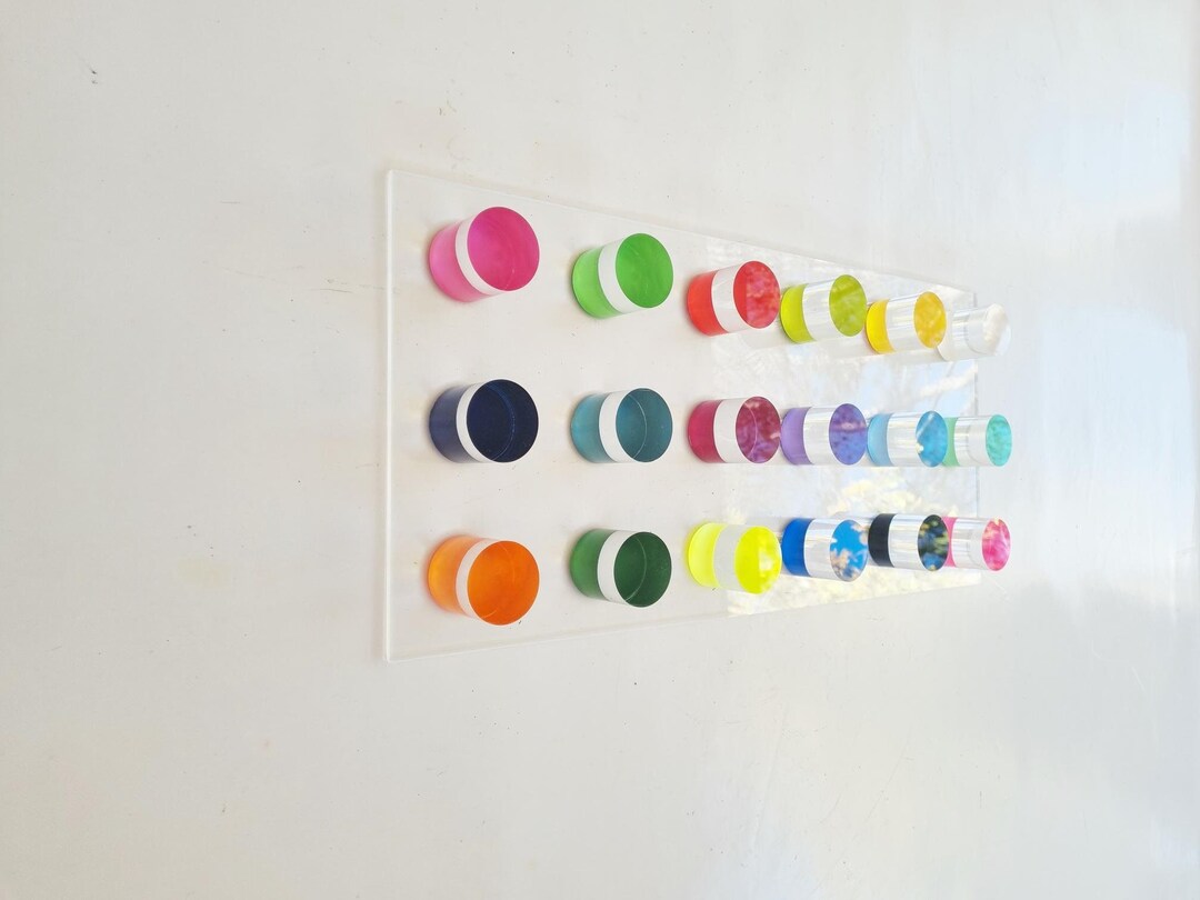 Hand Painted Colored Wall Cylinders. Transparent Acrylic Circles on ...