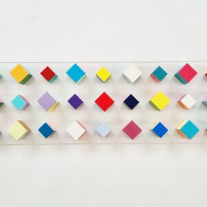 Long and Narrow Wood Wall Art. Hand Painted Cubes With Resin on Top ...
