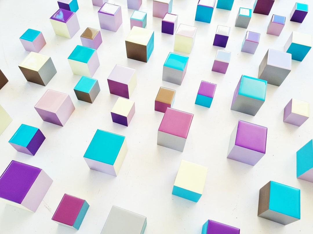 3d Wall Art, Hand Painted Blocks With Resin on Top Face. Unique Art ...