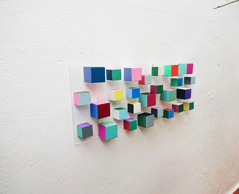 3D Wooden Cube Wall Art: Colorful Floating Decor - Etsy