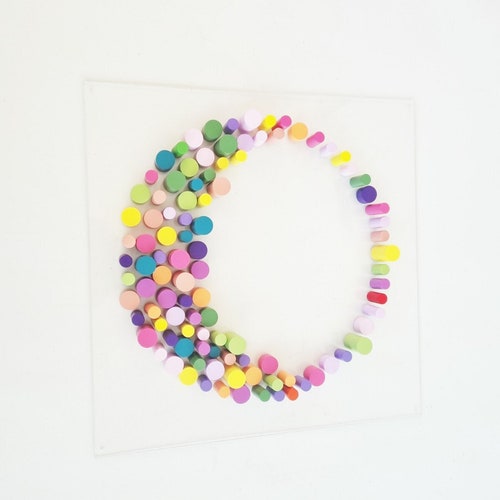 Circle Wood Wall Art in Happy Colors. Circular Sculpture - Etsy