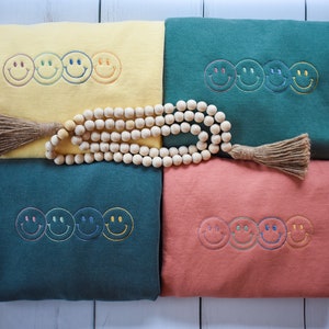 Embroidered Happy Face Sweatshirt | Butter Smiley Face Crewneck ...