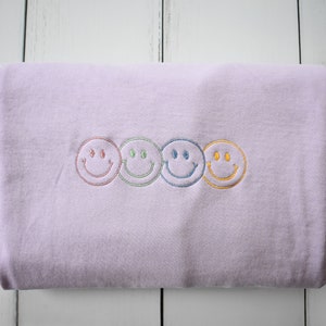 Embroidered Happy Face Sweatshirt | Butter Smiley Face Crewneck ...