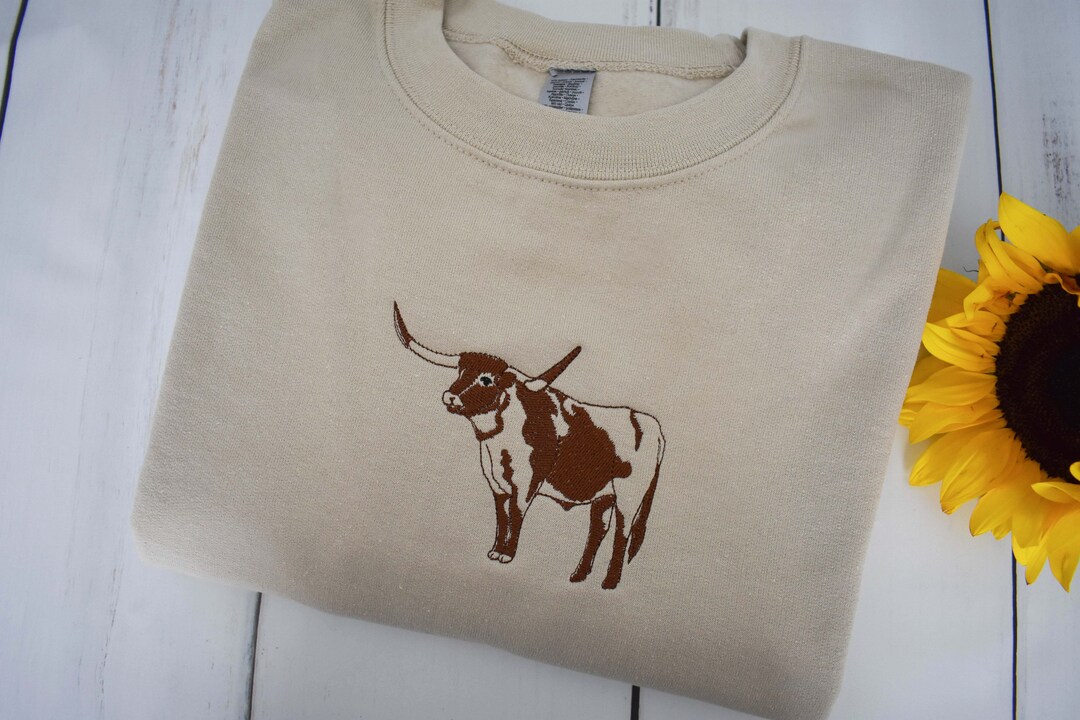 Longhorn Embroidery Sweatshirt | Cow Sweatshirt | Crewneck - Etsy