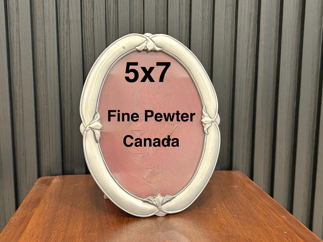 Fine Pewter Flower Vintage OVAL Picture Frame 5"x7" - Vertical Tabletop Heavy Pewter Photo Frame ...