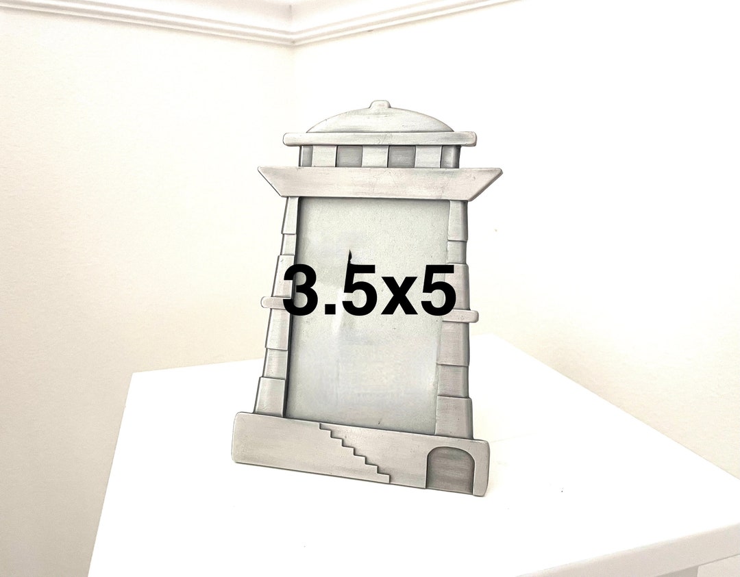 Lovely Pewter LIGHTHOUSE Small Picture Frame 3.5 X 5 Vertical Tabletop ...