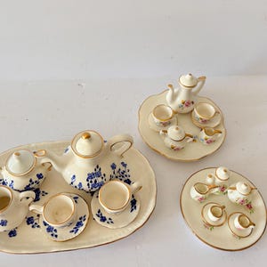 Vintage Miniature Porcelain TEA SET Kid's Tiny Tea Set Hand Painted ...