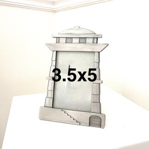 Lovely Pewter LIGHTHOUSE Small Picture Frame 3.5 X 5 Vertical Tabletop ...