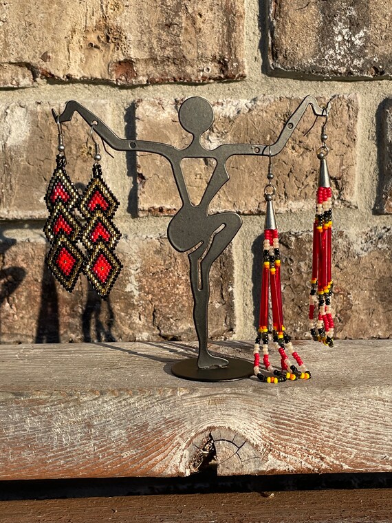 Lovely Native American Seed Beads Red Black Beaded Fringe - Etsy