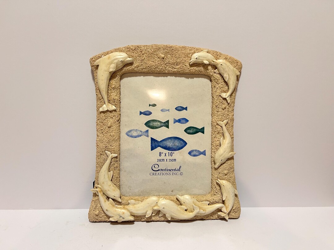 DOLPHINS 3D Decorative Nautical Large Picture Frame 8"x10" Vertical Tan ...