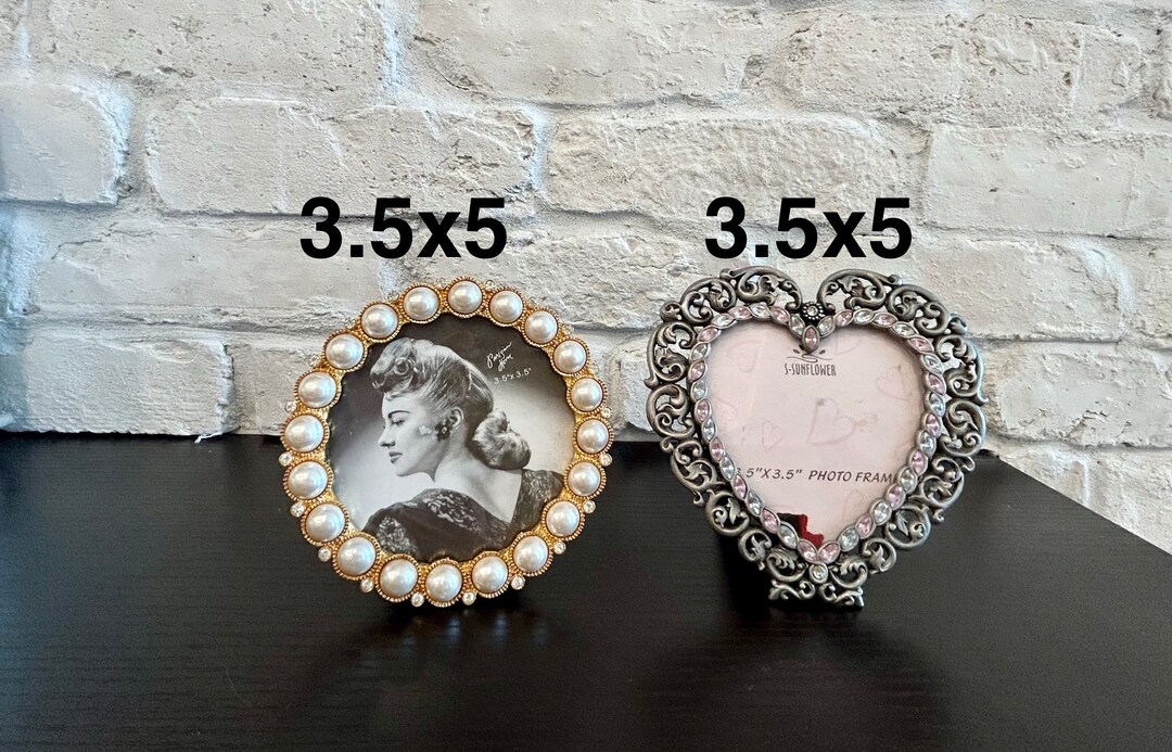 Lovely Art Deco Jeweled Picture Frame 3.5x5 Gold Pearls Crystals Round ...