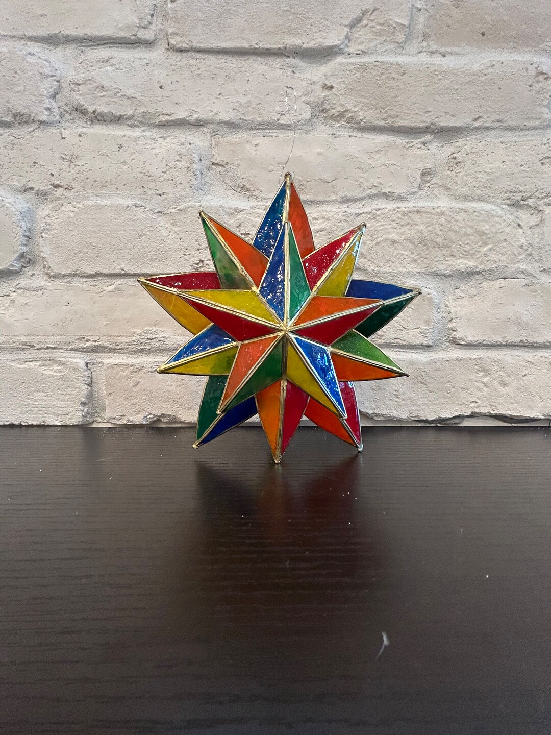 Lovely Stained Glass Capiz Shell STAR Christmas Tree Ornament 7 Bright ...