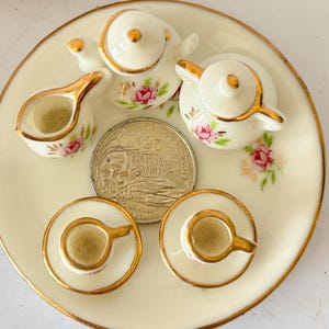 Vintage Miniature Porcelain TEA SET Kid's Tiny Tea Set Hand Painted ...