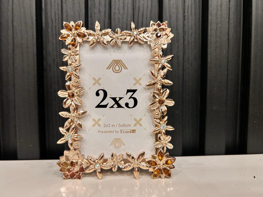 Lovely GOLD JEWELED Flowers Picture Frame 2"x3" - Luxury Mini Photo ...